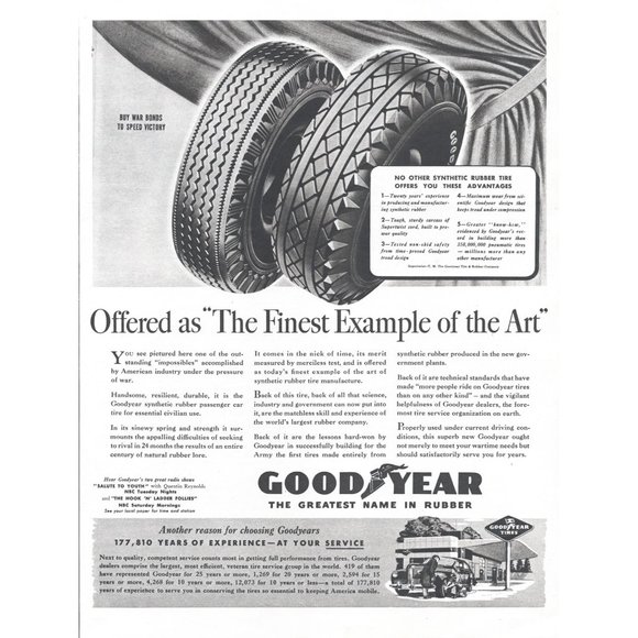 Goodyear | Art | 944 Goodyear Tires Vintage Print Ad Synthetic Rubber ...